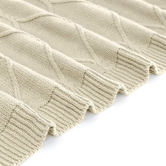 Bedding | Luxury Cotton Knitted Cable Throw Blanket Cream | Poshmark